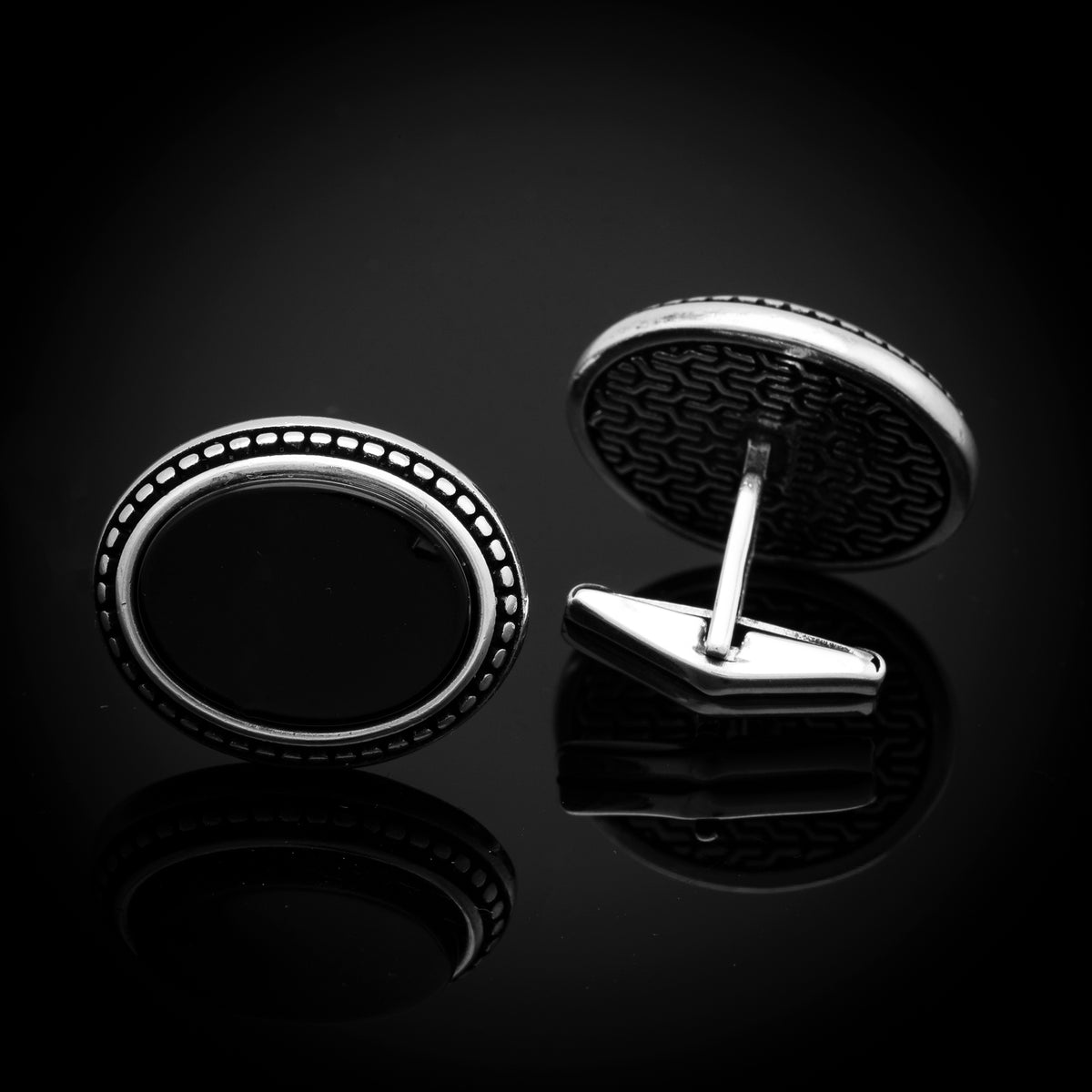 Large Oval Shape Sterling Silver Cufflink with Black Onyx Gemstone ...